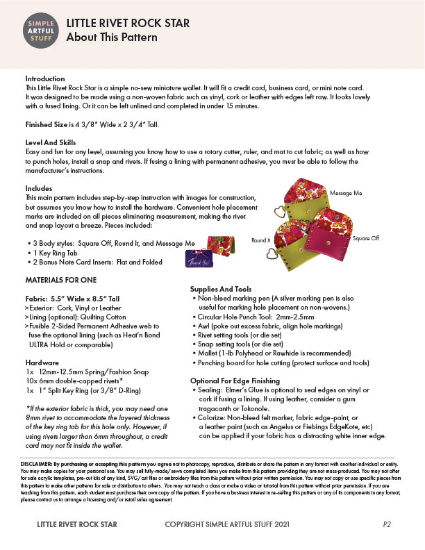 LITTLE RIVET ROCK STAR [Card-Size | Full Pattern] – Simple Artful Stuff